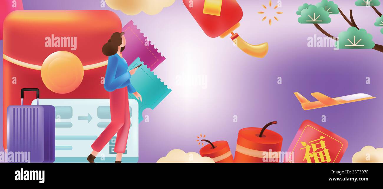 Spring Festival grab tickets and send red envelopes creative scene ...