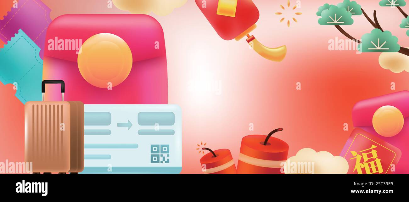Spring Festival grab tickets and send red envelopes creative scene ...