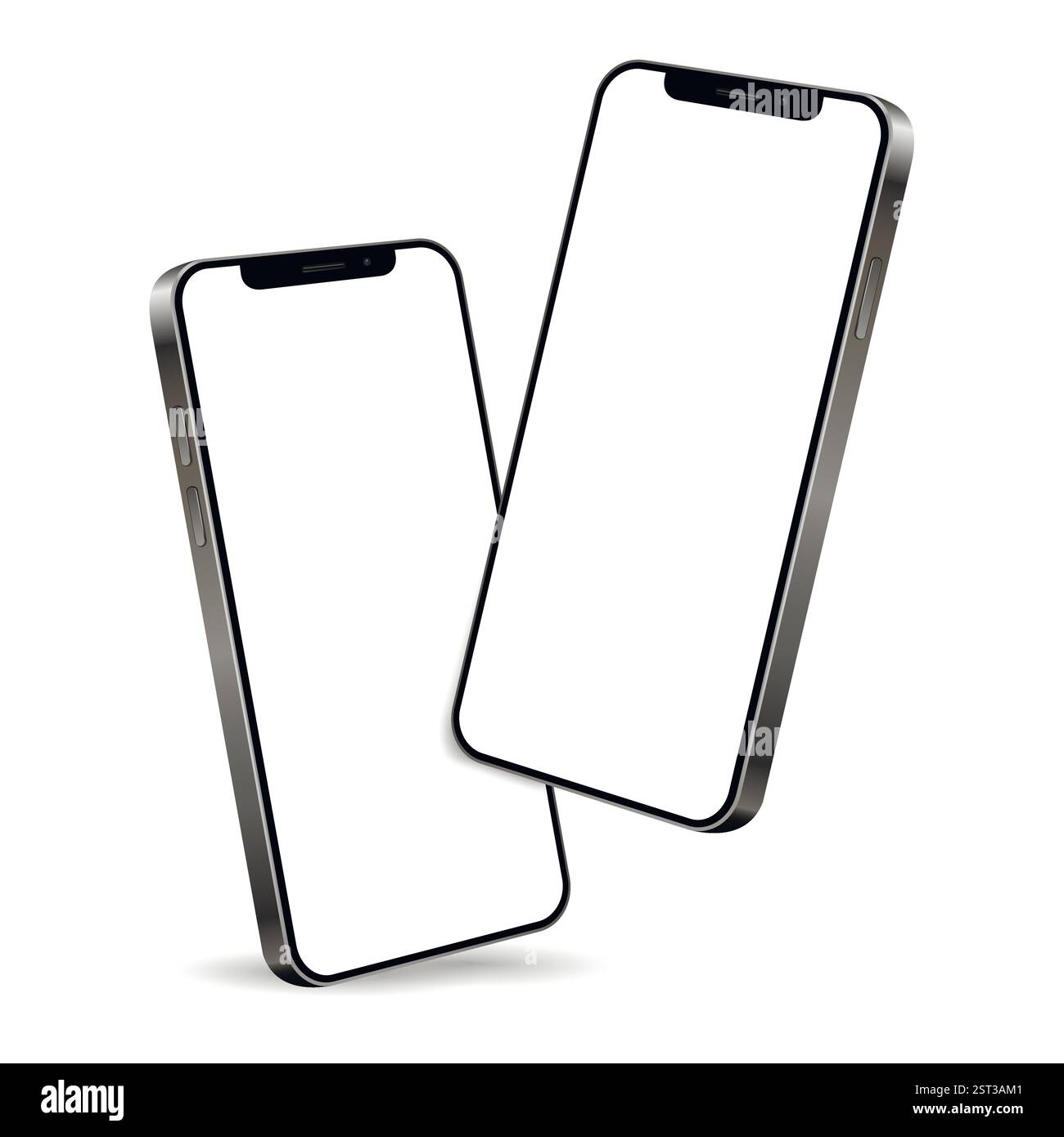 Two smart phones mockup with blank screens levitation in the air on ...