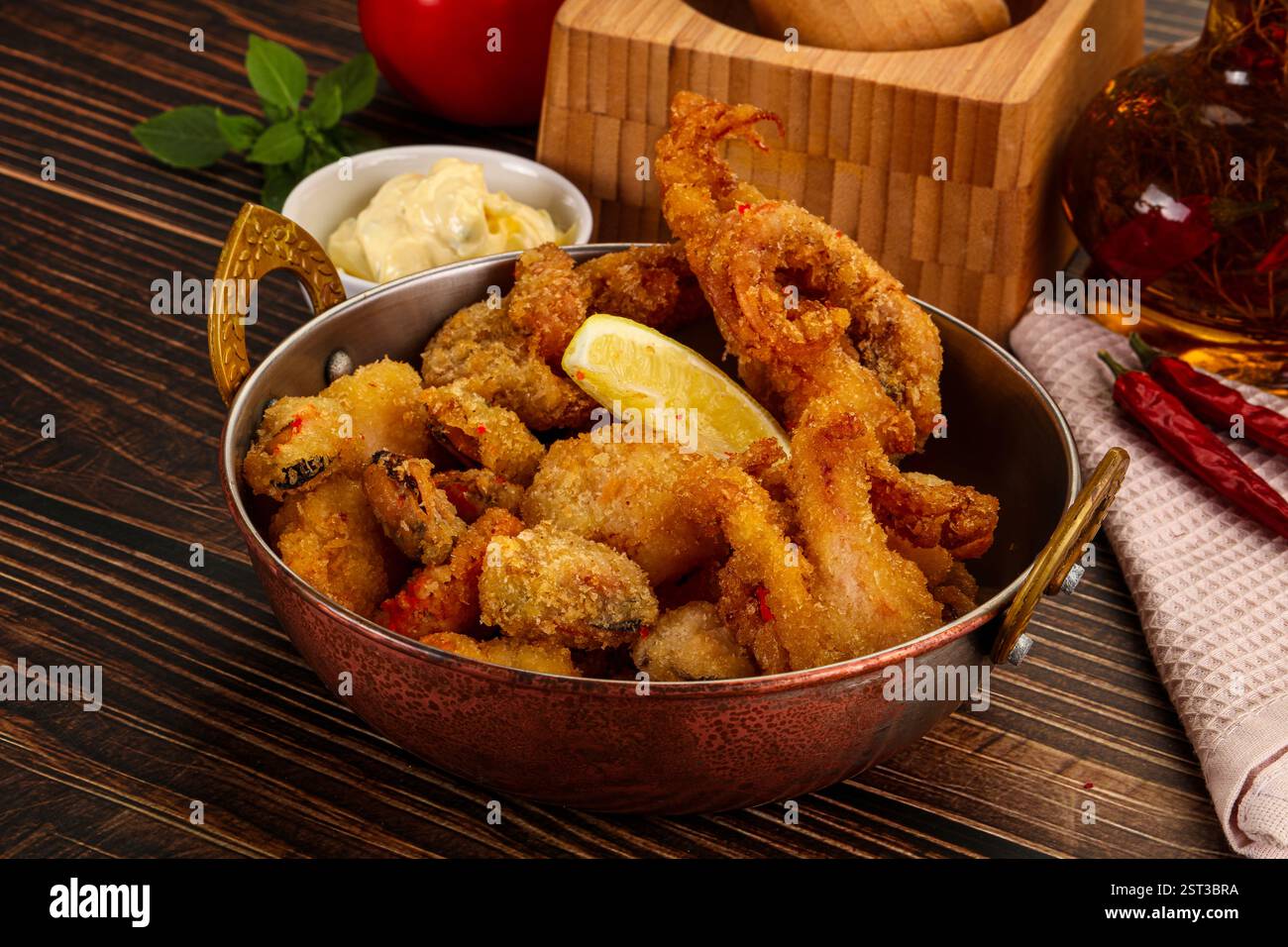 Fritto misto - deep fried seafood mix - calamari, prawn, fish, mussels ...