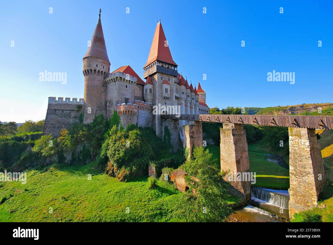 Castelul Corvinilor, the old famous castle in Hunedoara, Romania Stock ...