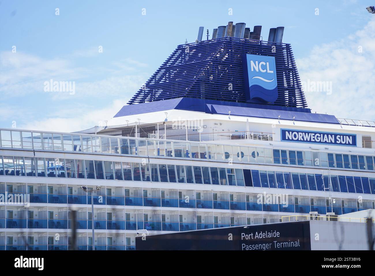 Adelaide, Australia 17 February 2025. Norwegian Sun cruise liner docks ...