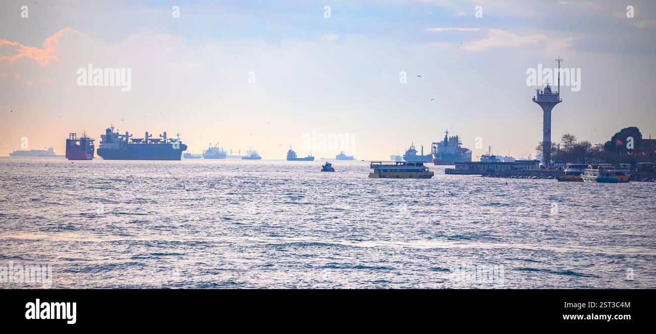 Bosphorus Strait channel in Istanbul ships heavy congestion ...