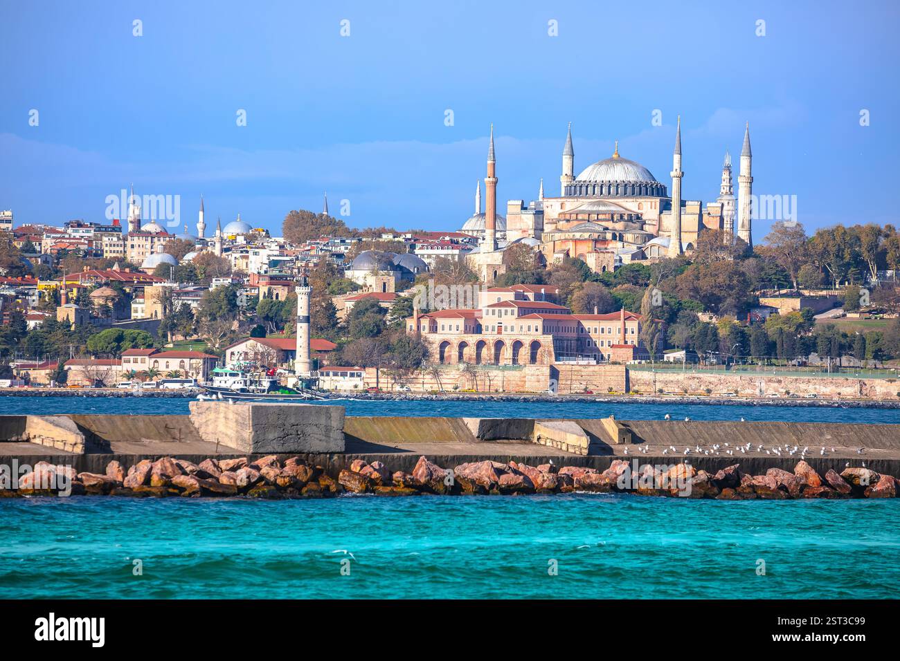 The Hagia Sophia Grand Mosque in Istanbul view from Bosphorus strait ...