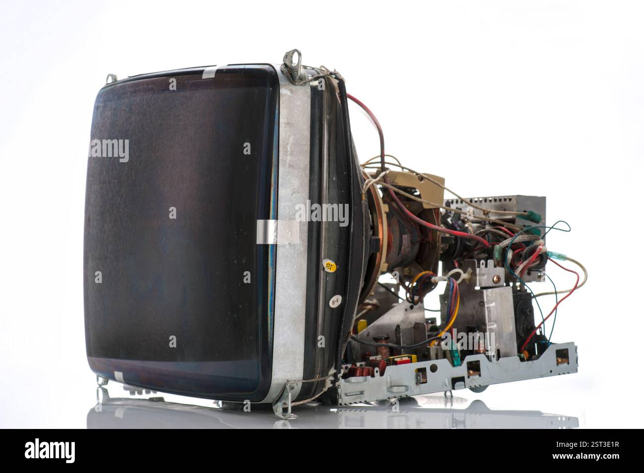 A disassembled CRT monitor is displayed, revealing its internal ...
