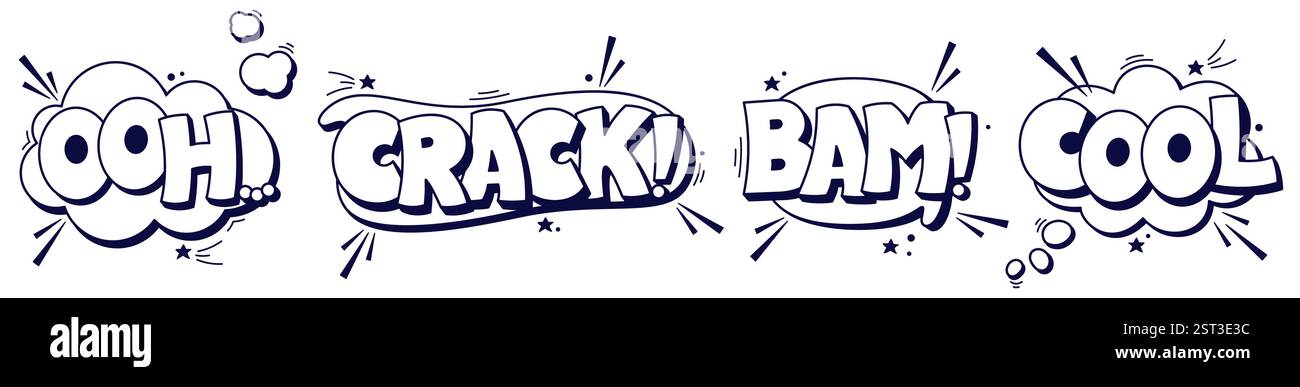 Black and white Speech bubbles pack with Ooh Crack Bam Cool worlds ...