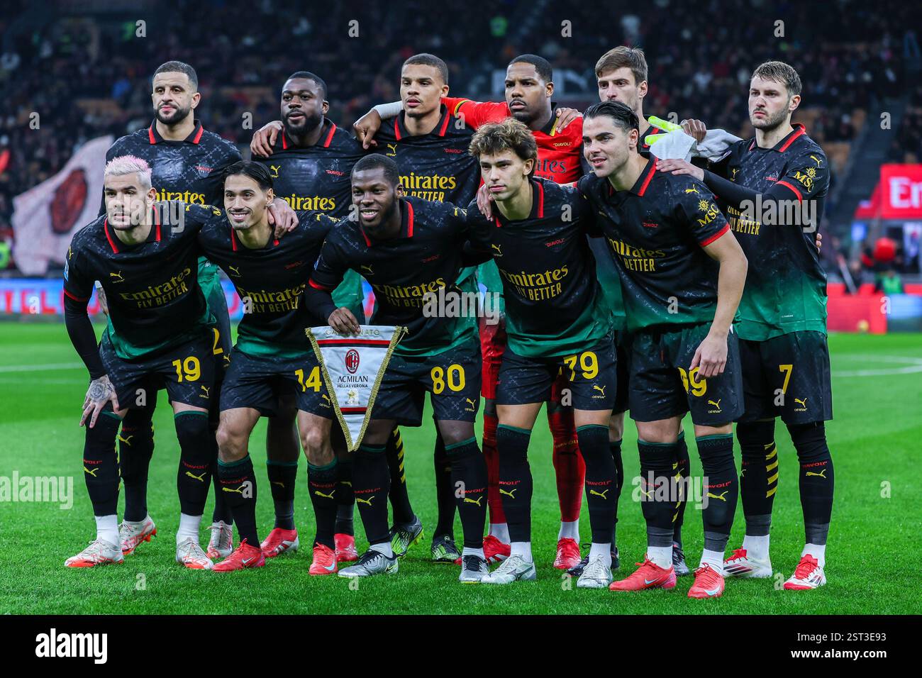 Milan, Italy. 15th Feb, 2025. AC Milan players line up during Serie A ...
