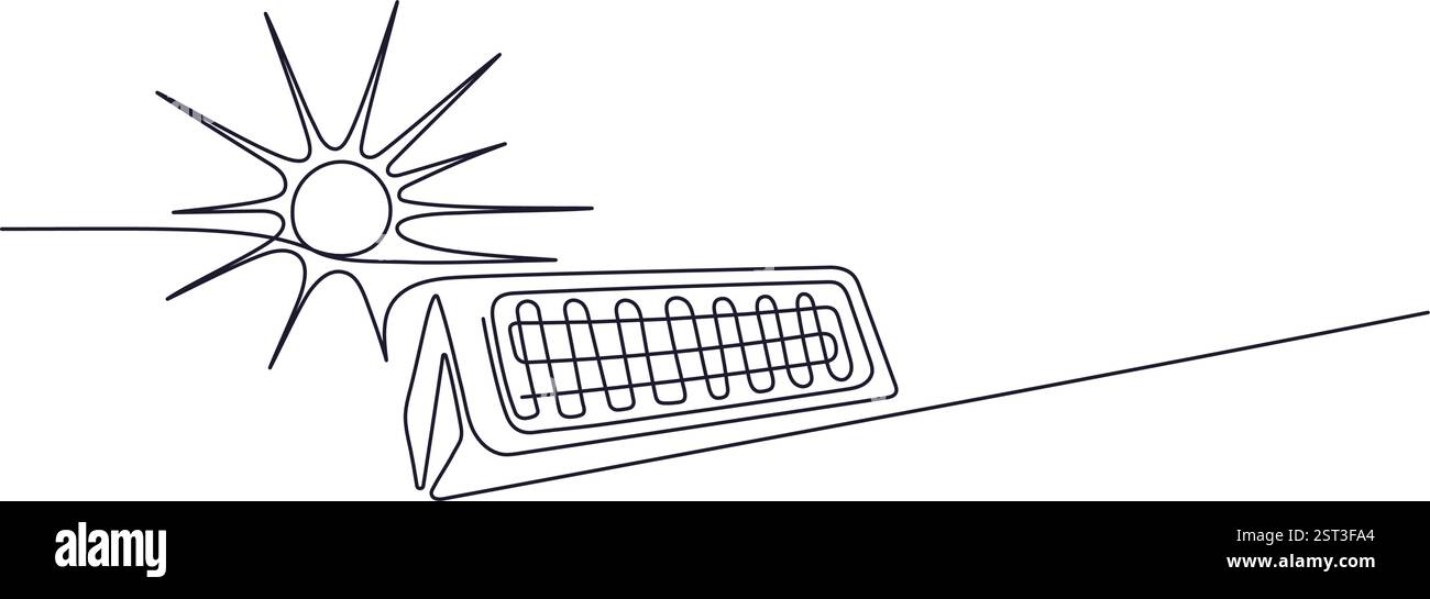 Solar energy panel in continuous line. Sun battery to collect heat by ...