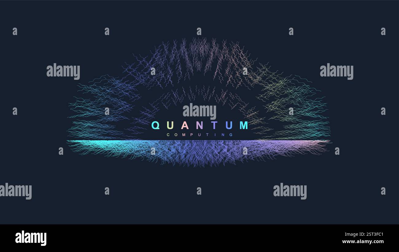 Scientific vector illustration quantum computer technology. Plexus ...