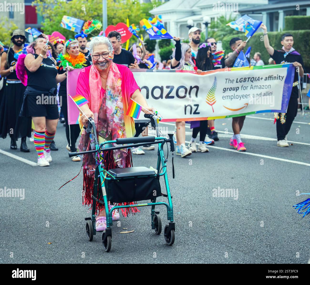 Auckland, New Zealand - Feb 15 2025: Woman walking using a mobility ...