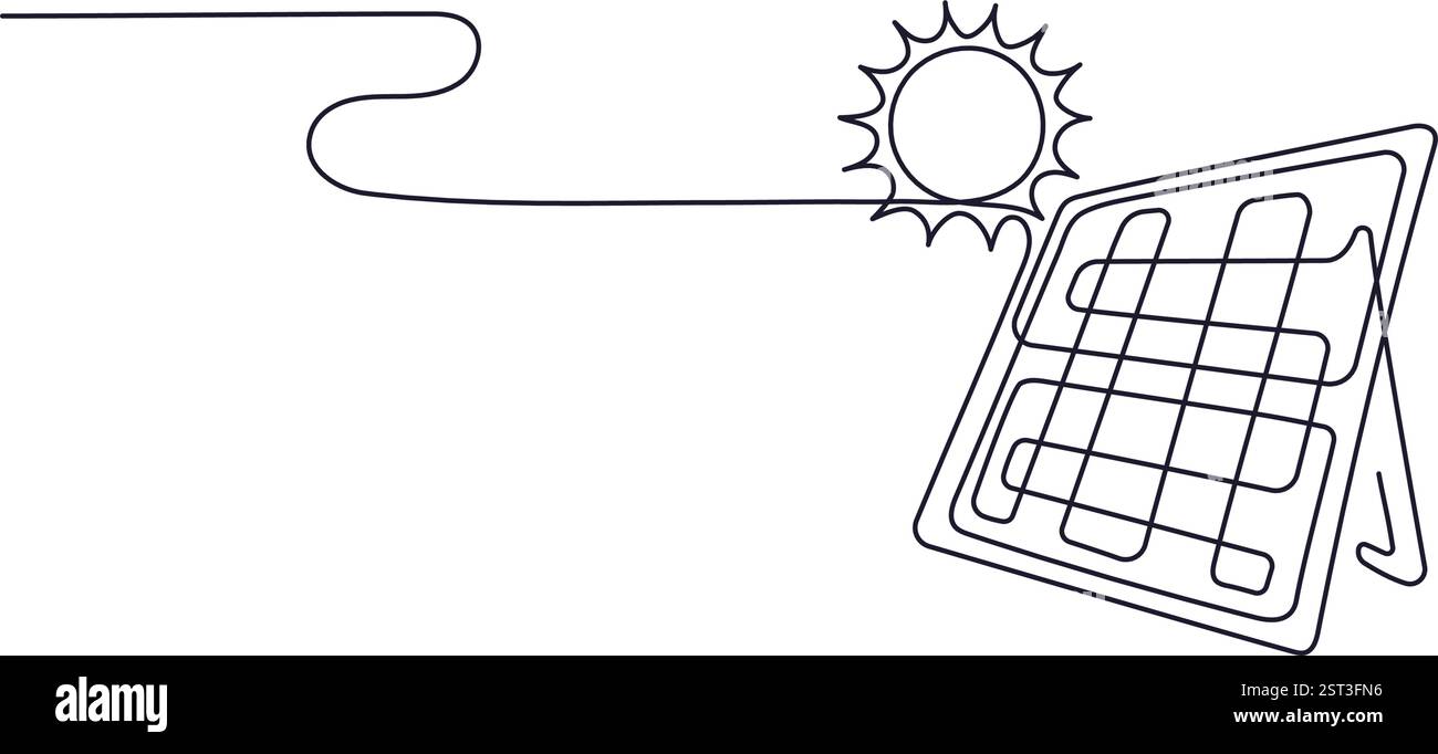 Solar panel in continuous line. Renewable energy, green electricity ...