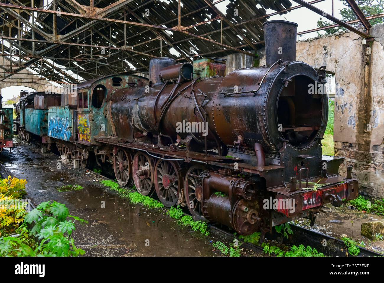 Rusty abandoned locomotives in the Old Train Station of Tripoli, El ...