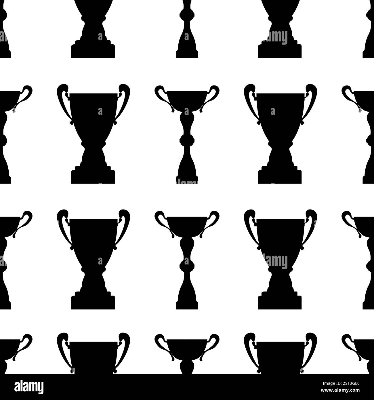 Winner trophy cup seamless pattern. Black simple silhouette texture ...
