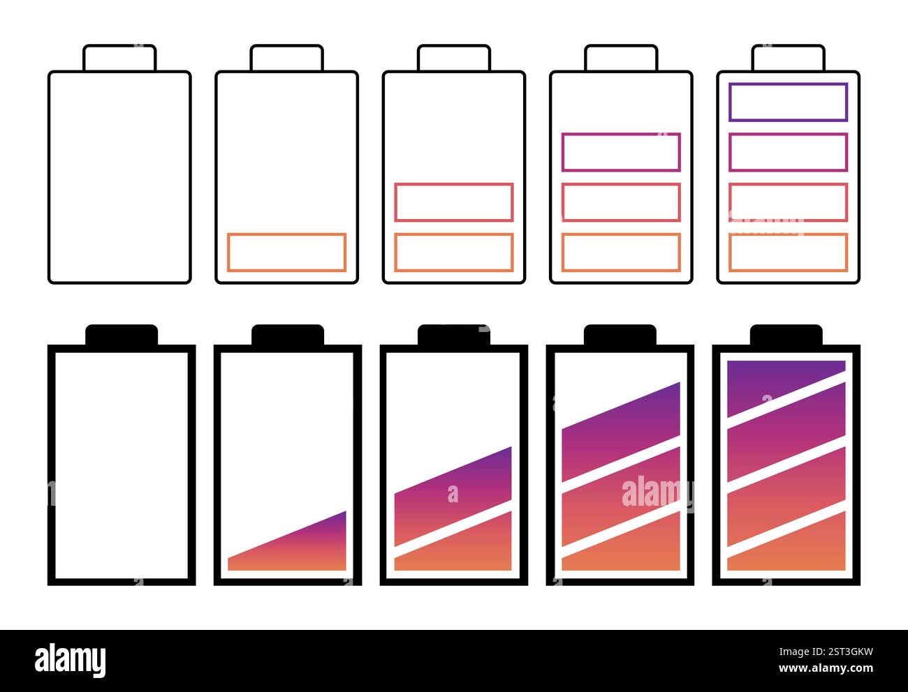 A set of batteries with different charge indicators. Vector ...