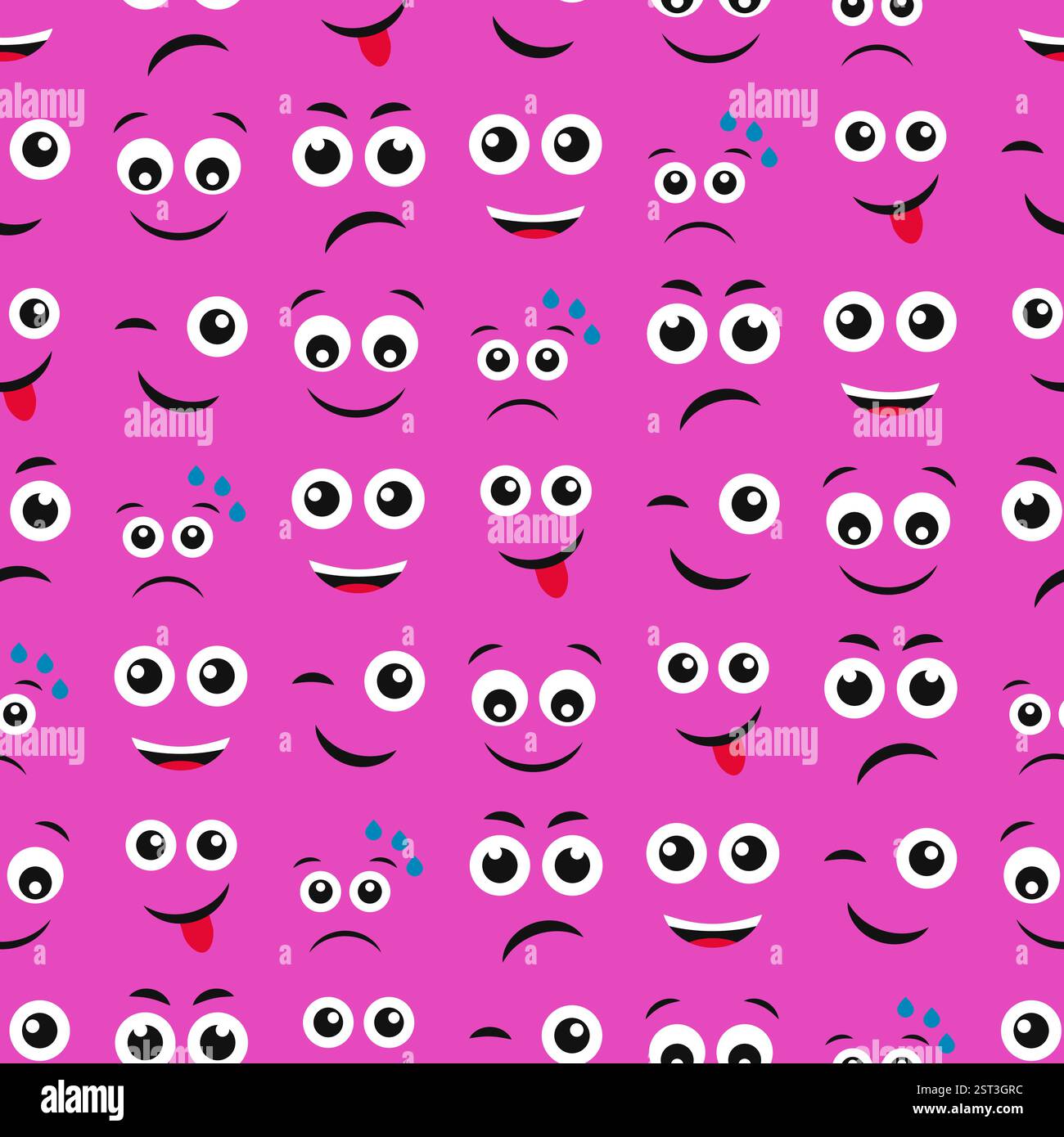 Cartoon faces with emotions. Seamless pattern with different emoticons on purple background ...
