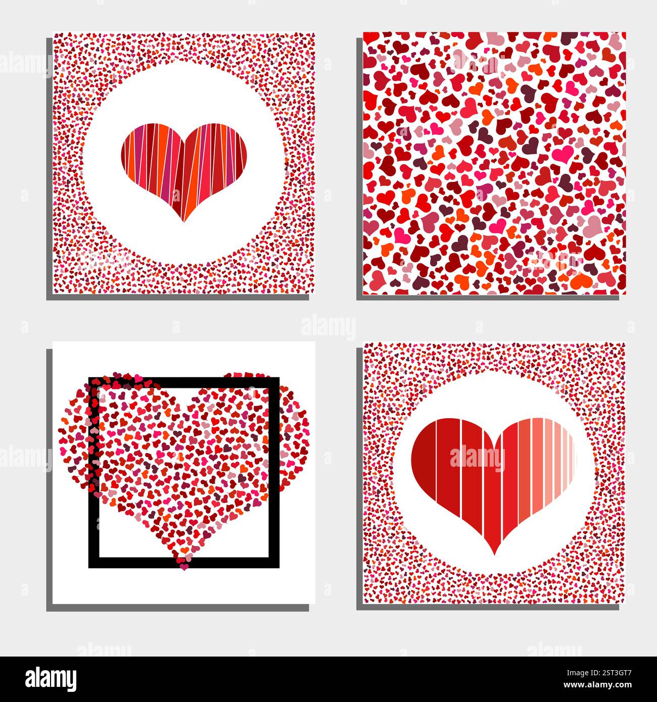 Set of four backgrounds with red hearts. Symbol of love. Elements for ...