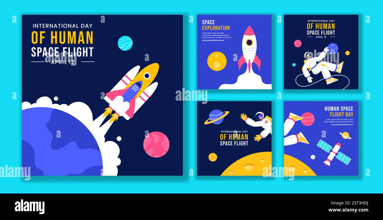 Human Space Flight Celebration Social Media Post Template in Flat ...