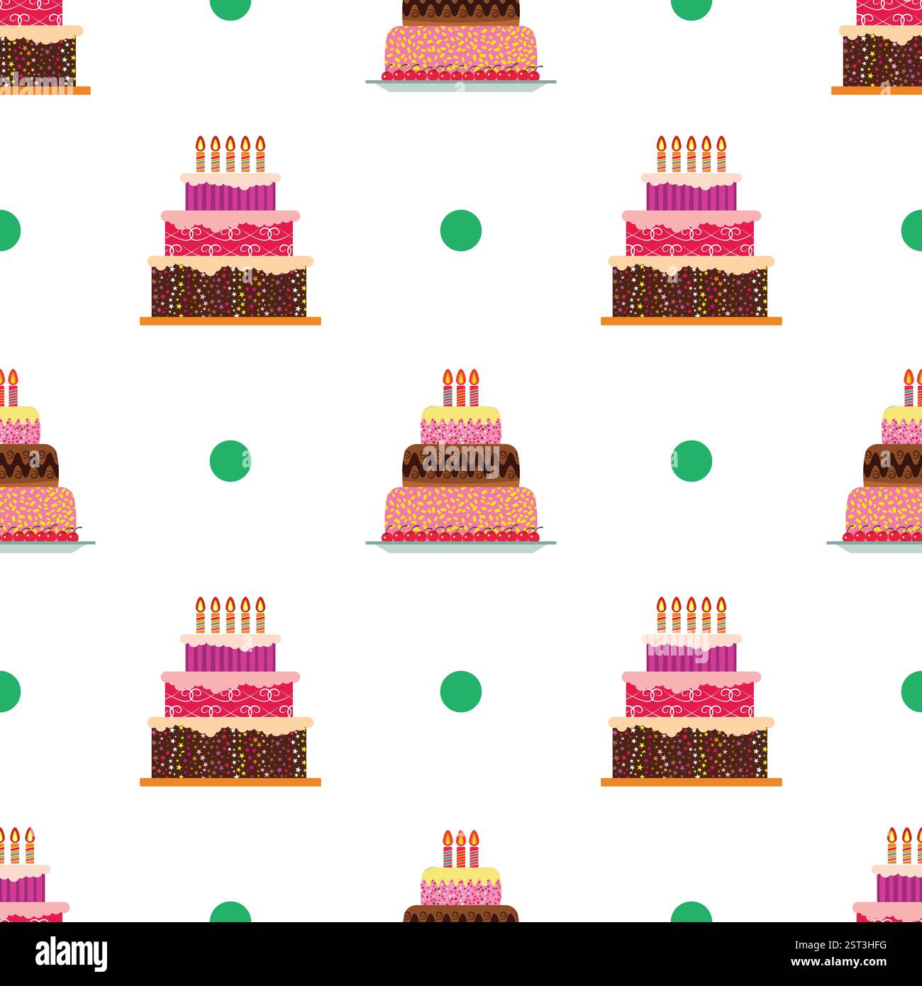 Seamless Pattern with colorful hearts, sweet cakes and pies. Vector ...