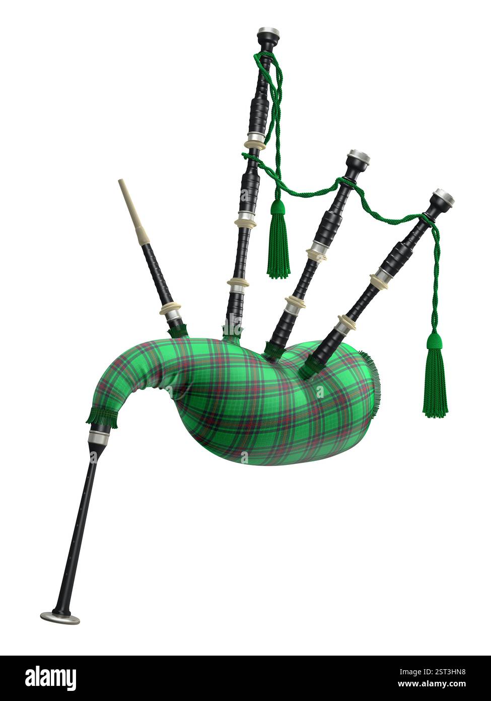 Green bagpipes isolated on white background - 3D illustration Stock ...