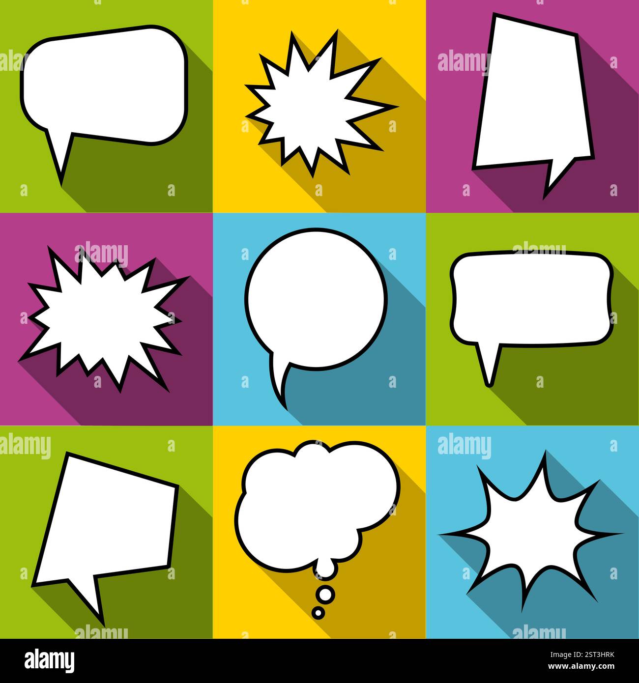 Set of nine cartoon comic balloon speech bubbles in flat style ...