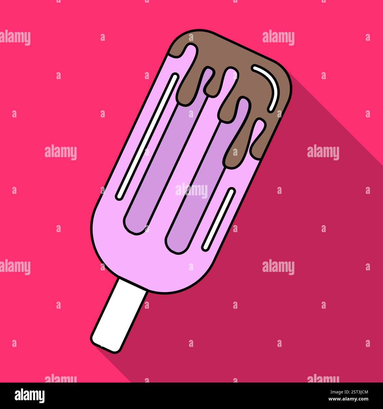 Vector illustration of ice cream on a wooden stick in flat style ...