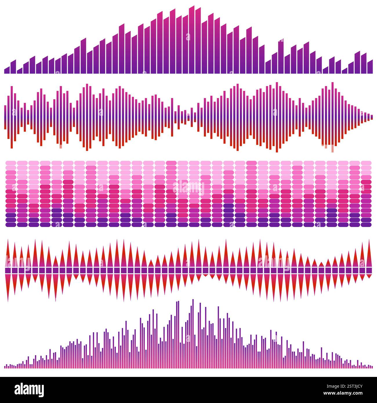 Vector set of red sound waves. Audio equalizer. Sound & audio waves isolated on white background ...