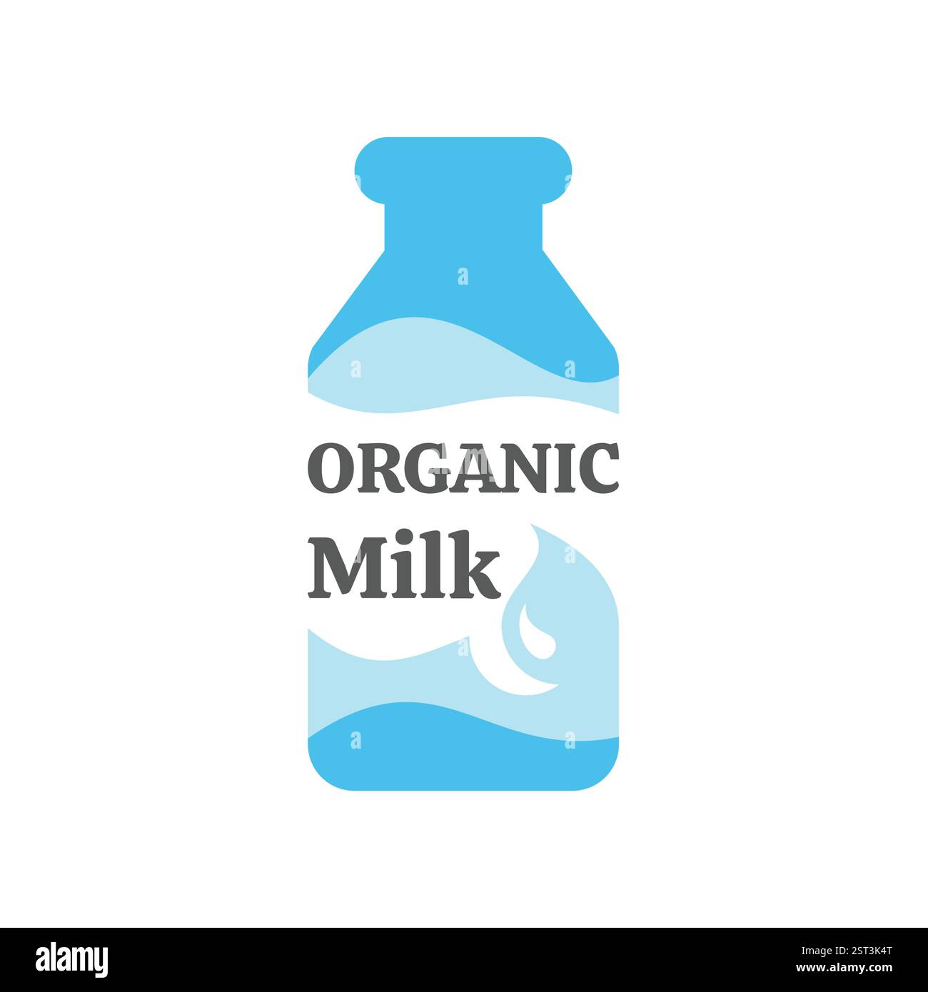 Organic milk bottle vector label. Colorful blue and white with milk ...