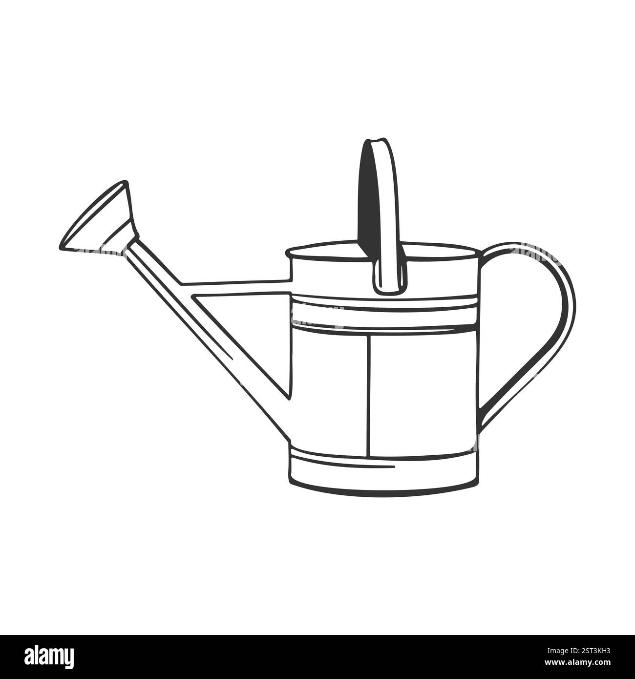 Garden watering can, contour simple sketch drawing, on white background ...