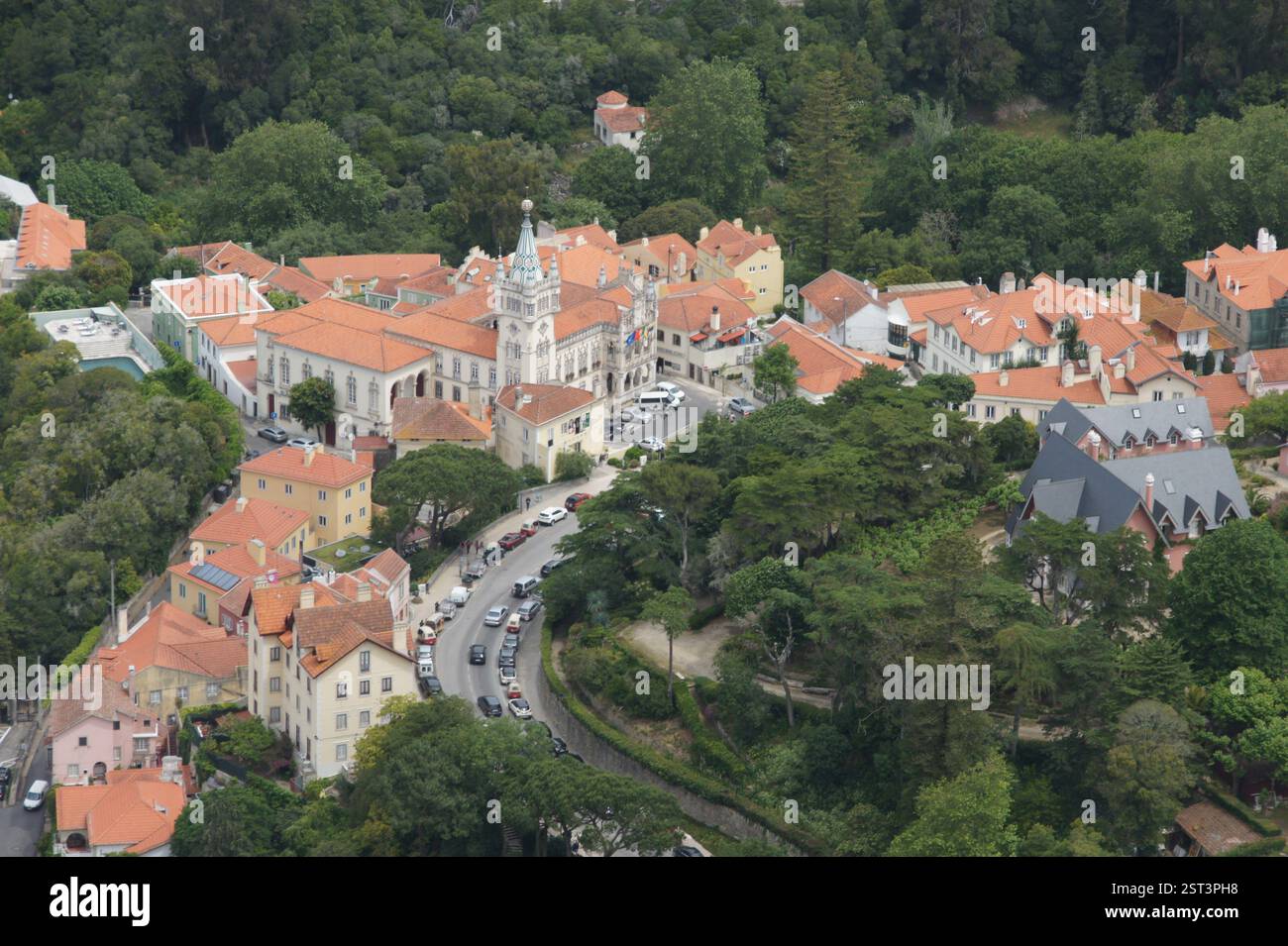 Sintra National Palace. Twin fairy tale towers. Majestic hilltop ...