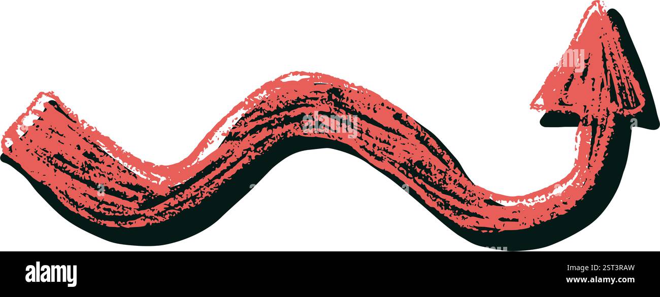 Curved arrow crayon drawing. Neo brutalist doodle style. Red pointer ...