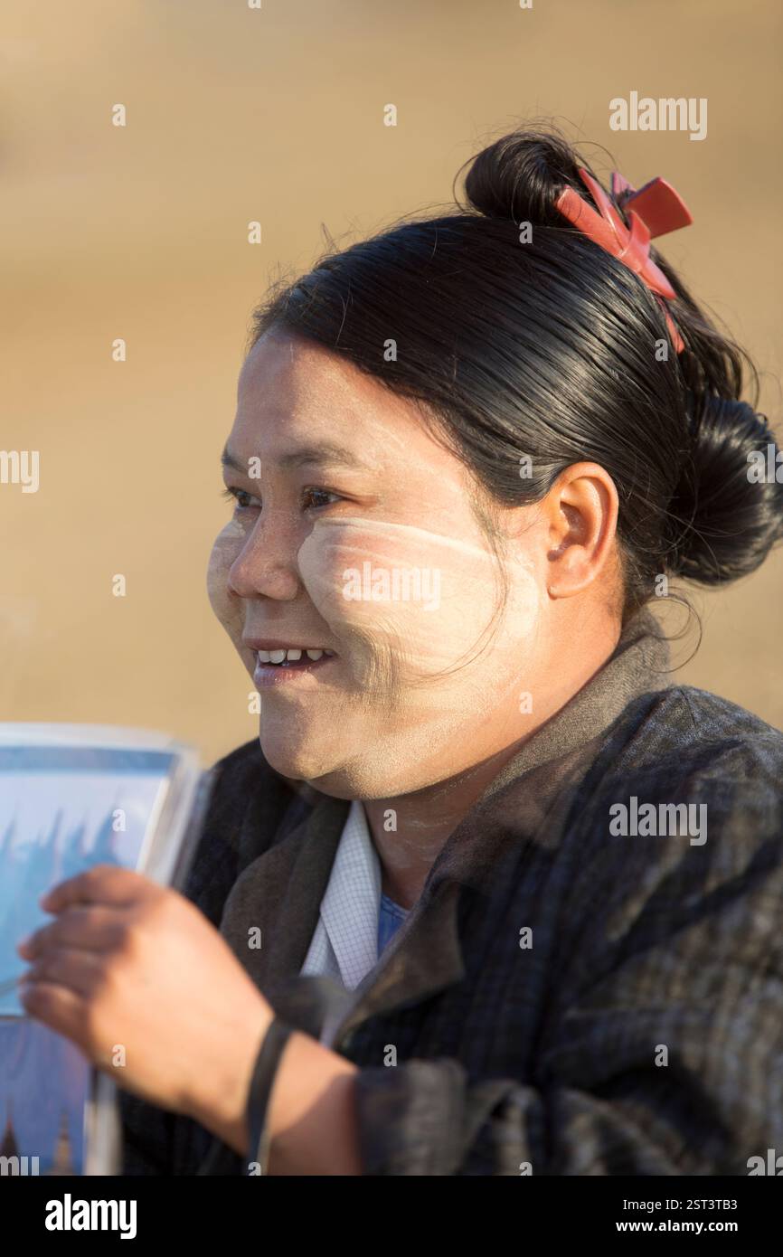 Myanmar, Bagan, tourist post card sellers at the balloon landing area ...