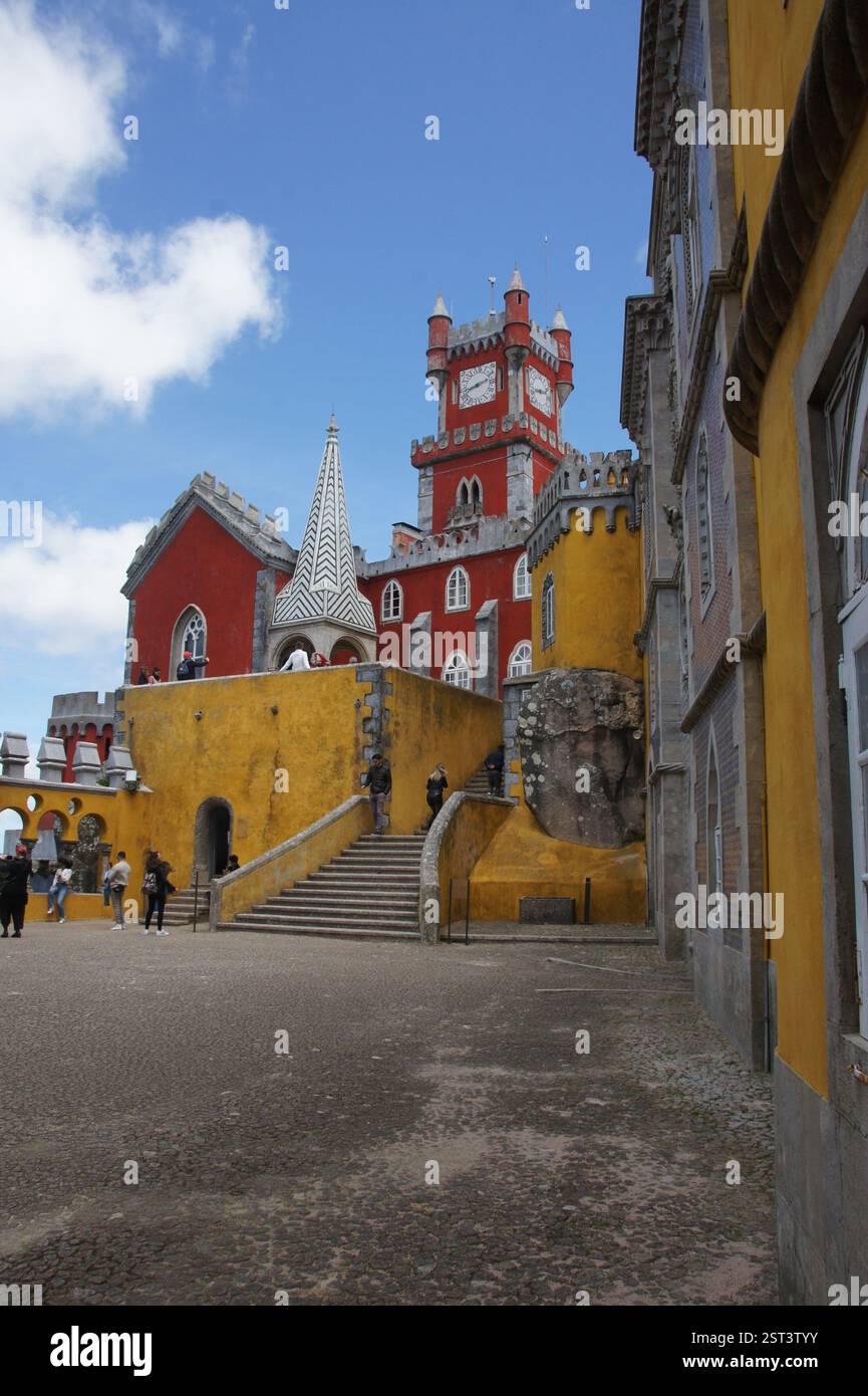 Pena Palace, Sintra, Portugal. A vibrant masterpiece with red, yellow ...