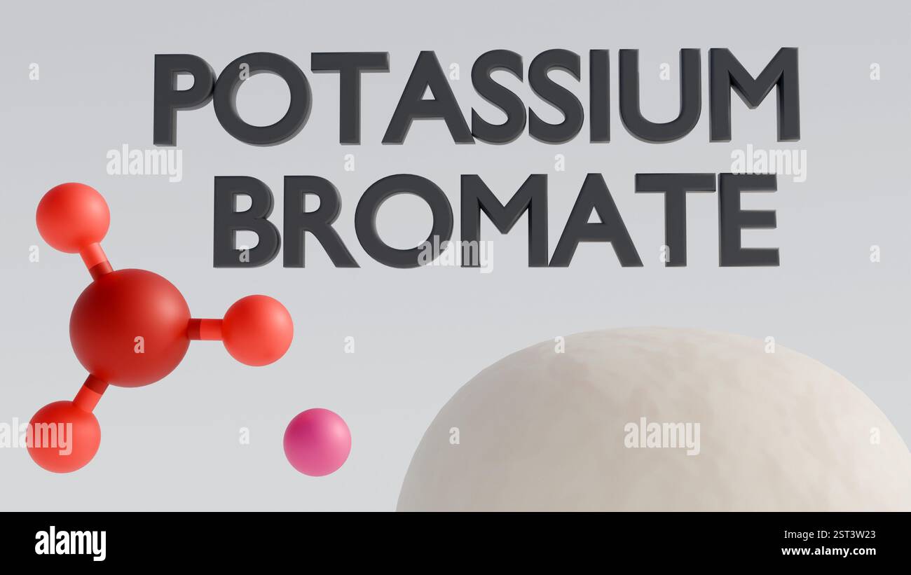 A 3d rendering of potassium bromate molecules with dough. Potassium ...