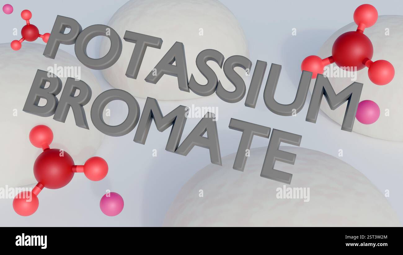 A 3d rendering of potassium bromate molecules with dough. Potassium ...