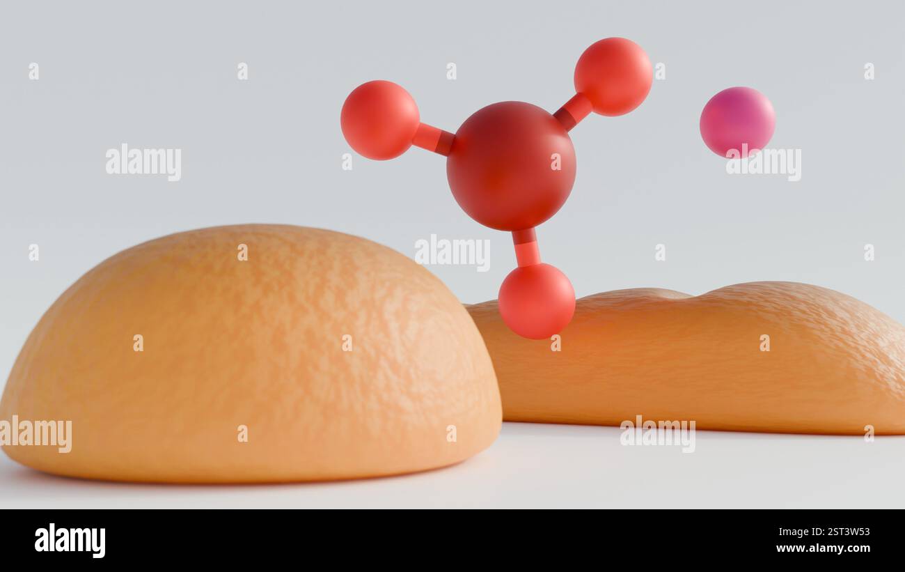 A 3d rendering of potassium bromate molecules with bread. Potassium ...