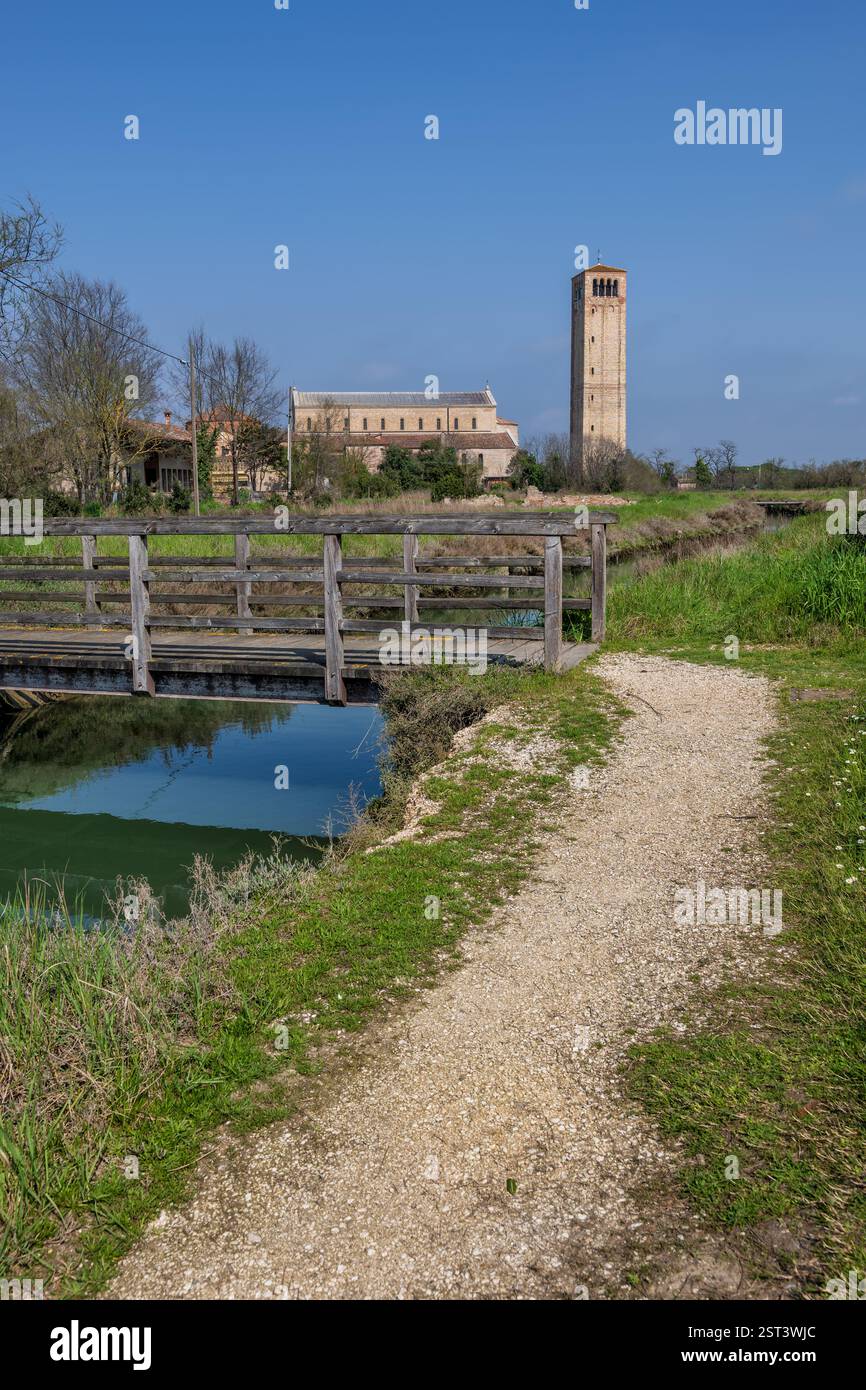 Torcello island landscape in the Venetian Lagoon, Italy. Footpath and ...