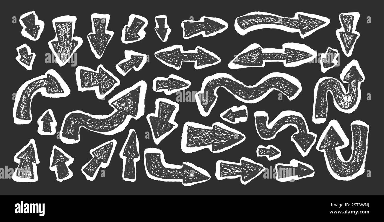 Arrow set pencil drawing sticker. Textured effect direction pointers ...