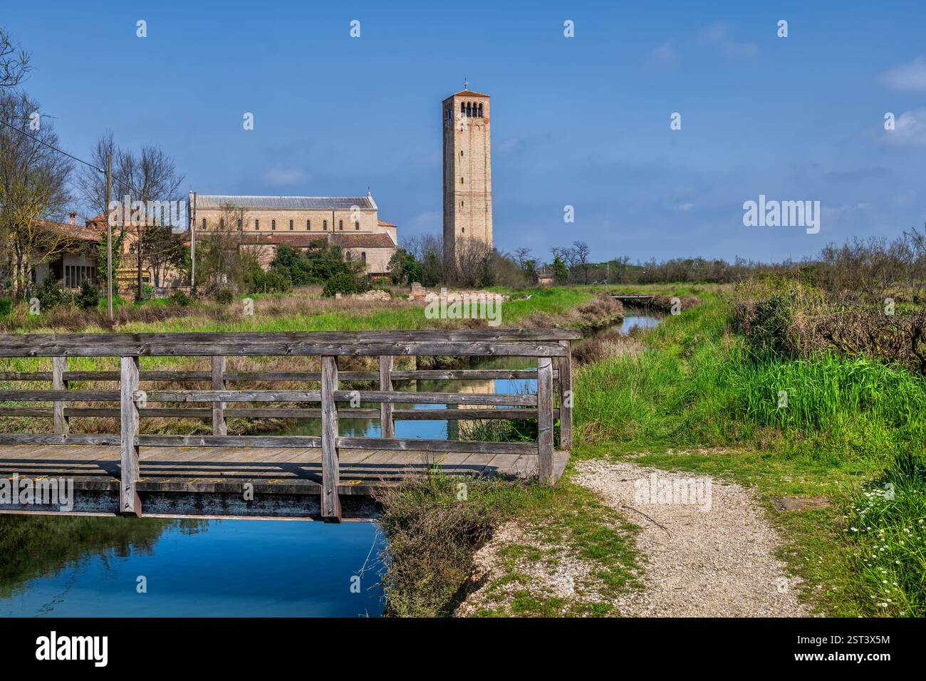 Torcello island landscape in the Venetian Lagoon, Italy. Footbridge ...