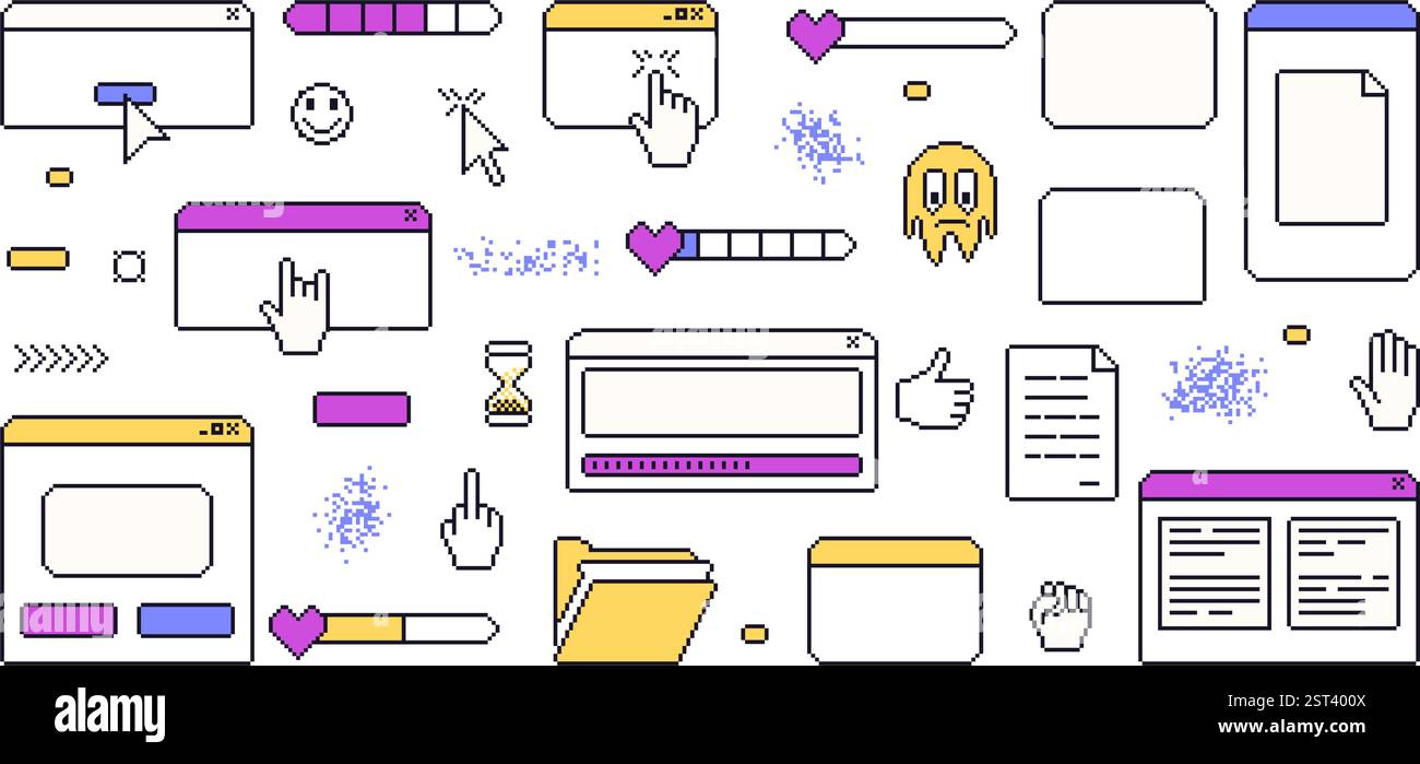 Pixel art retro windows interface. 8 bit text boxes with pointers ...