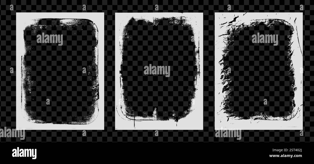 Photo grunge white frames set template. Ink paint edges punk border for ...