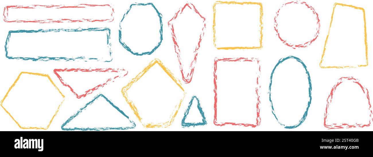 Brush stroke kids geometric shapes set. Text boxes paint textured thin ...