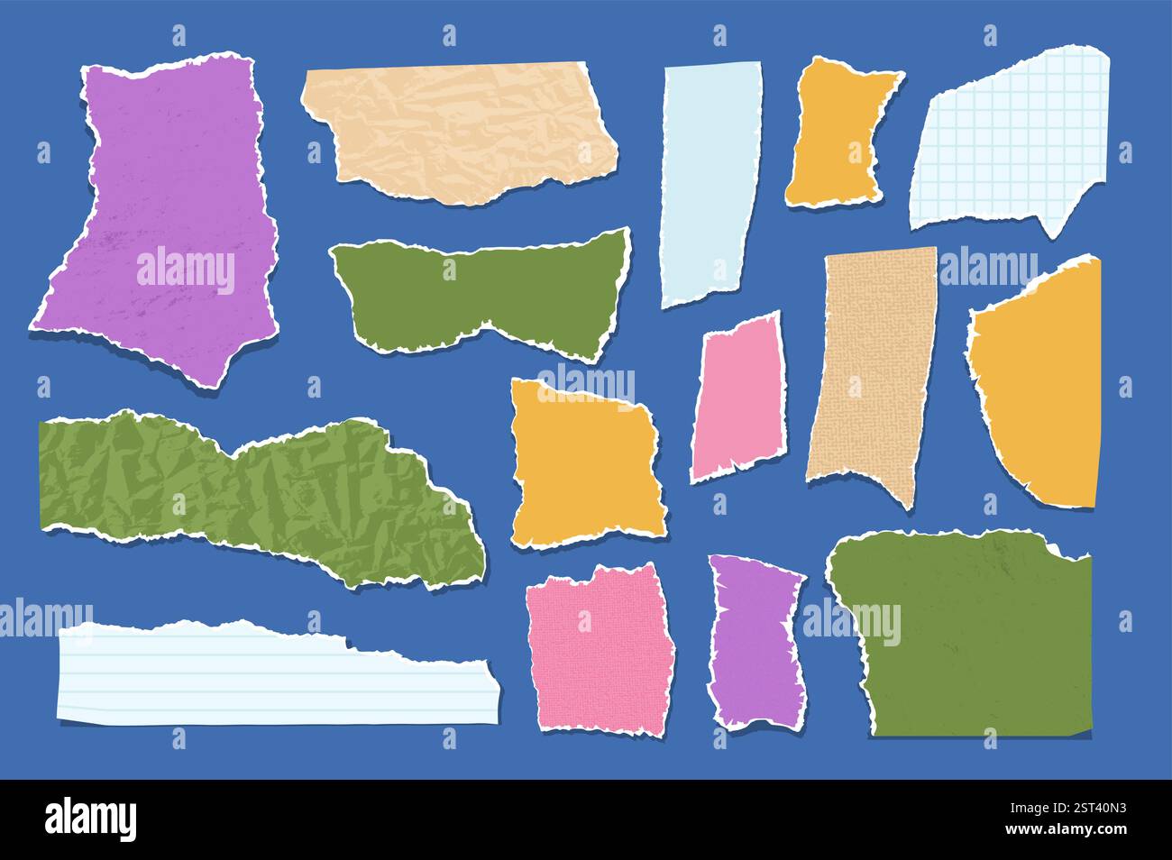 Set of torn edges papers. Tear sheet pieces pack. Note uneven texture ...