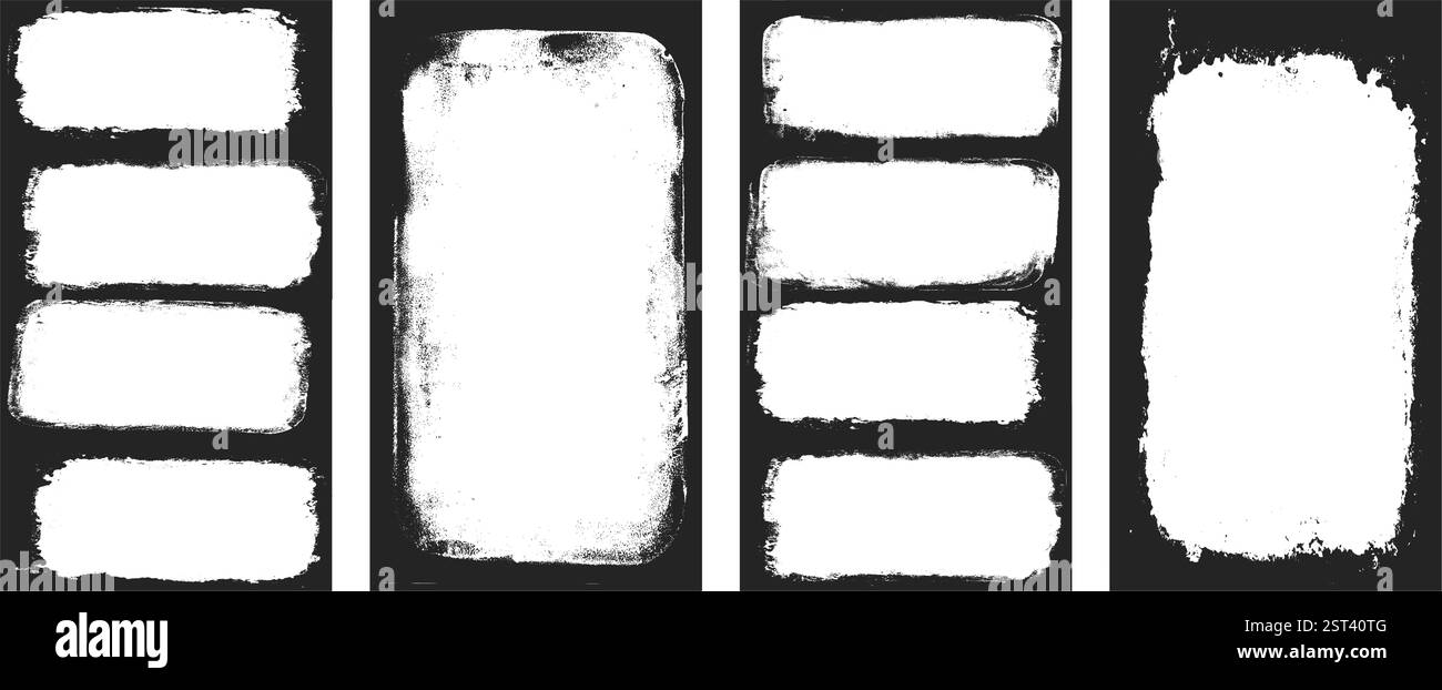 Grunge photo frames set templates. Ink paint border with rough edges ...