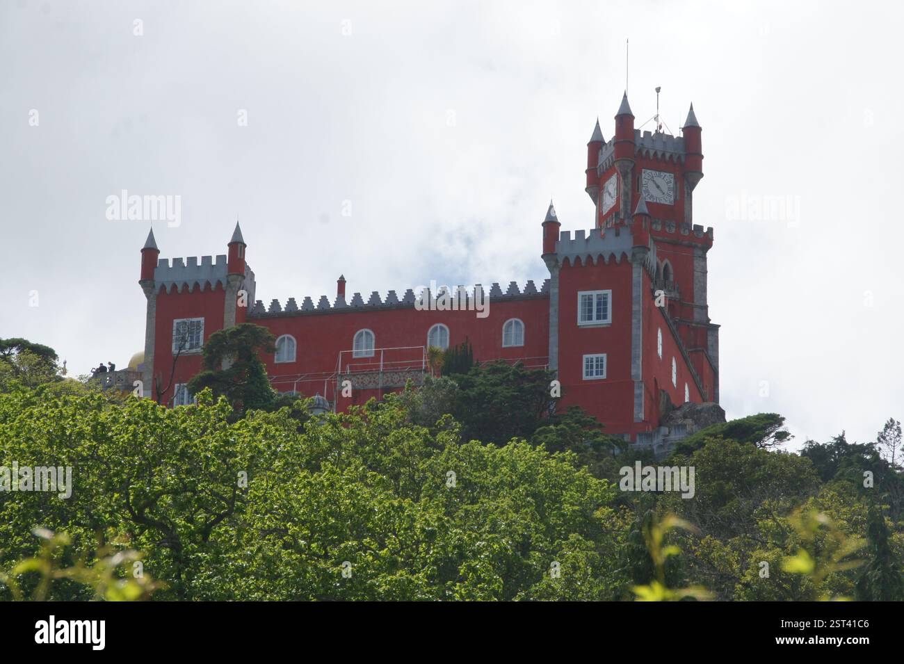 Pena Palace, Sintra. Dramatic red castle perched atop a hill. Fairytale ...