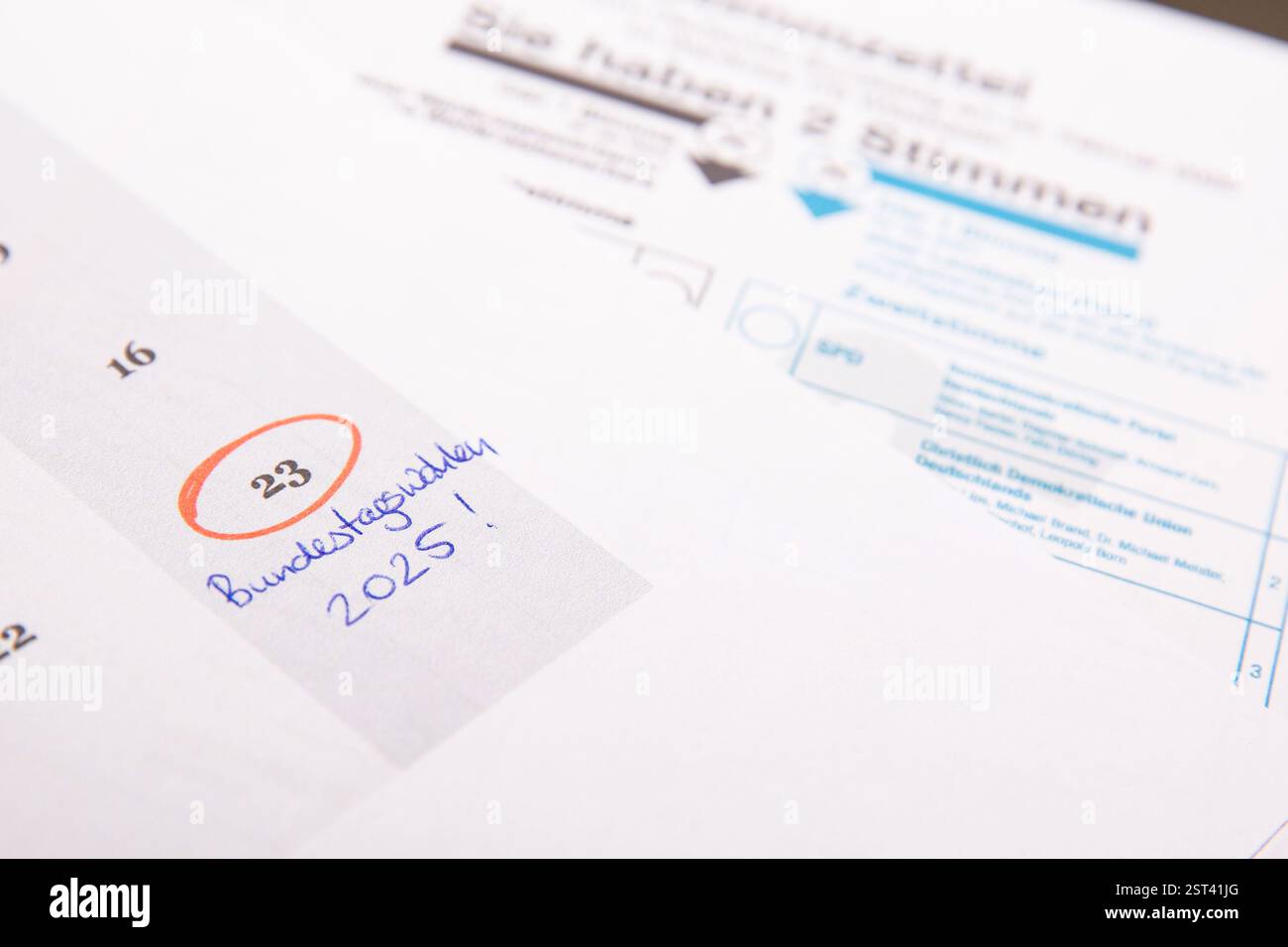 Close up of a calendar February 2025 and marked election voting day on ...