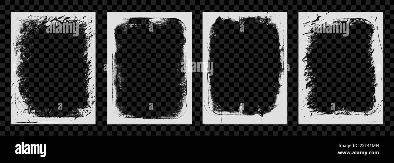Photo grunge frames set template. Ink paint edges punk border for ...