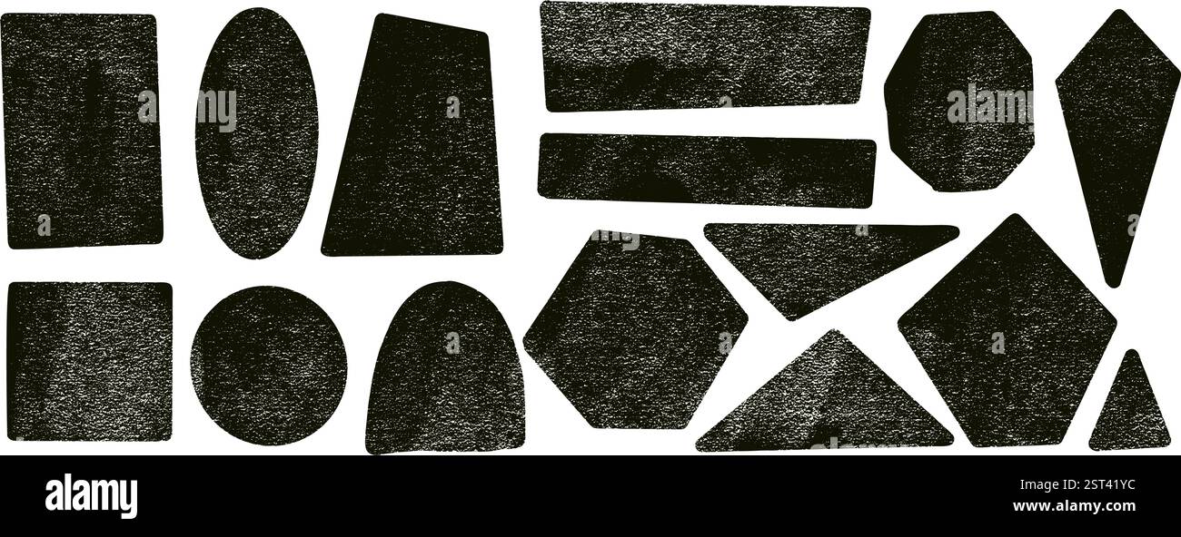 Ink lino rolled geometric shapes with noise set. Text boxes grainy ...