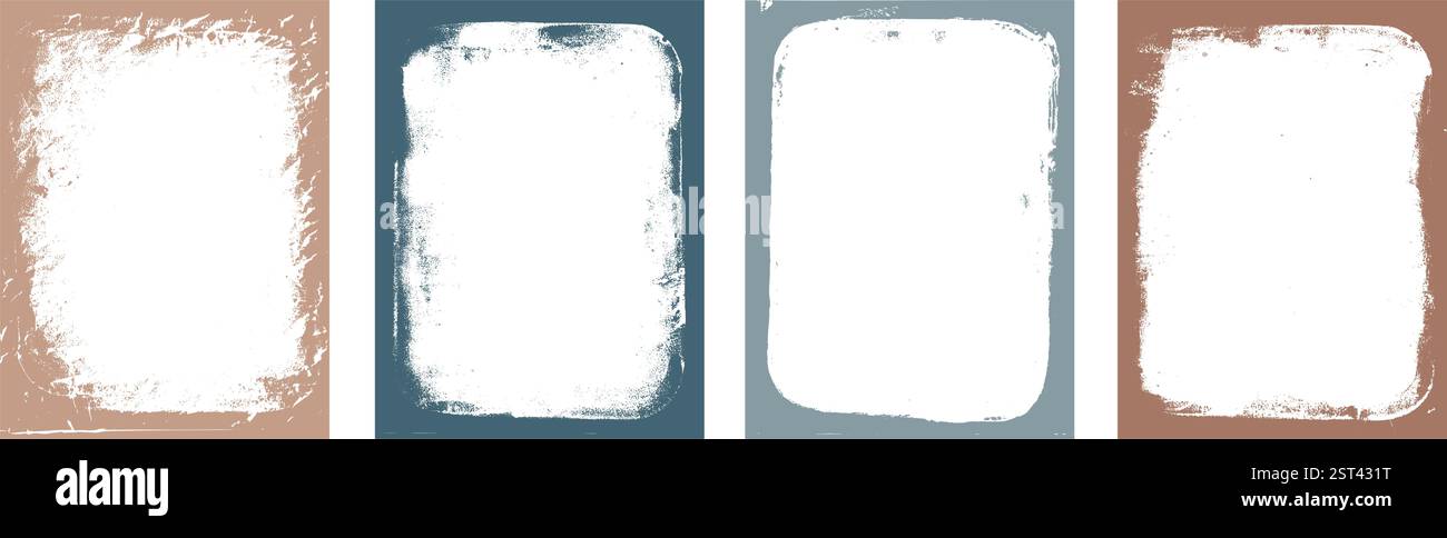 Grunge craft brown and blue frames set templates. Acrylic paint border ...