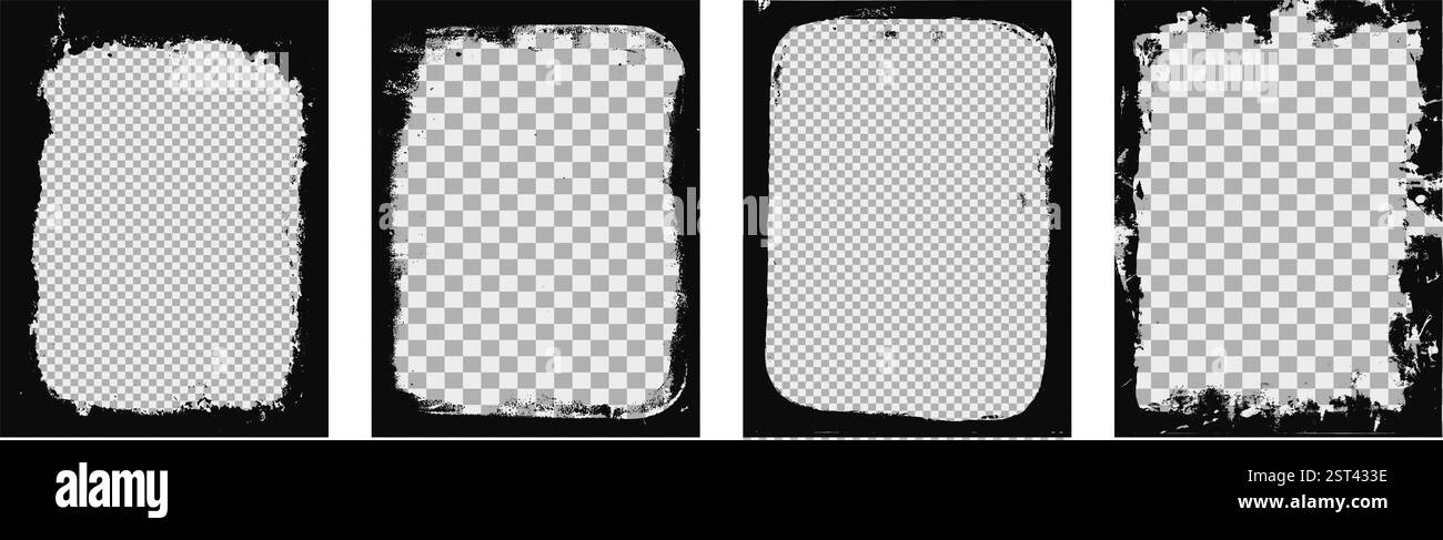 Grunge frames set templates. Ink paint border with rough edges for ...