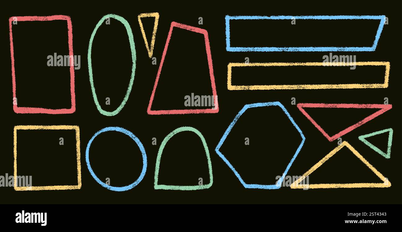 Brush stroke kids geometric shapes set. Text boxes paint textured thin ...